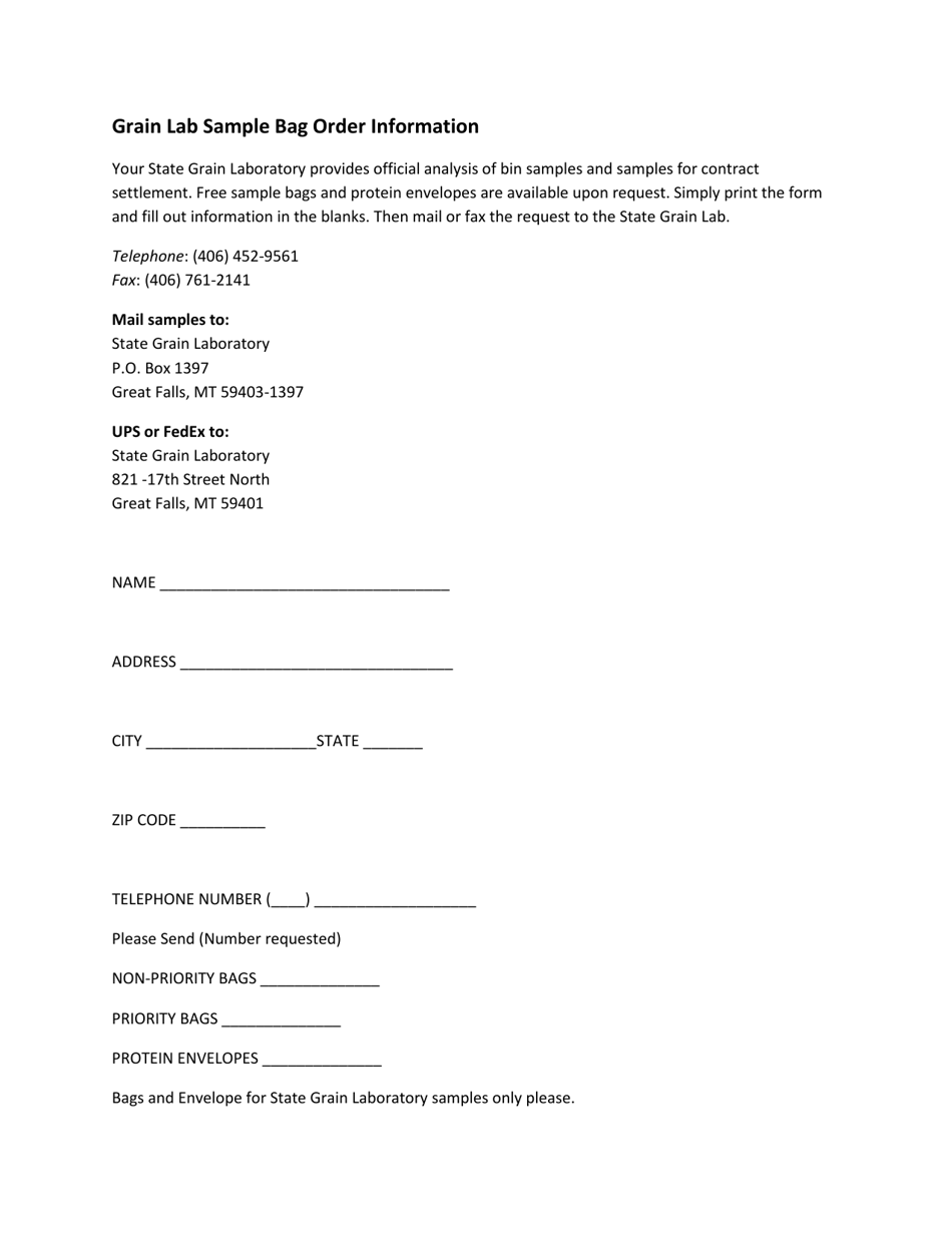 Montana Grain Lab Sample Bag Order Information - Fill Out, Sign Online ...