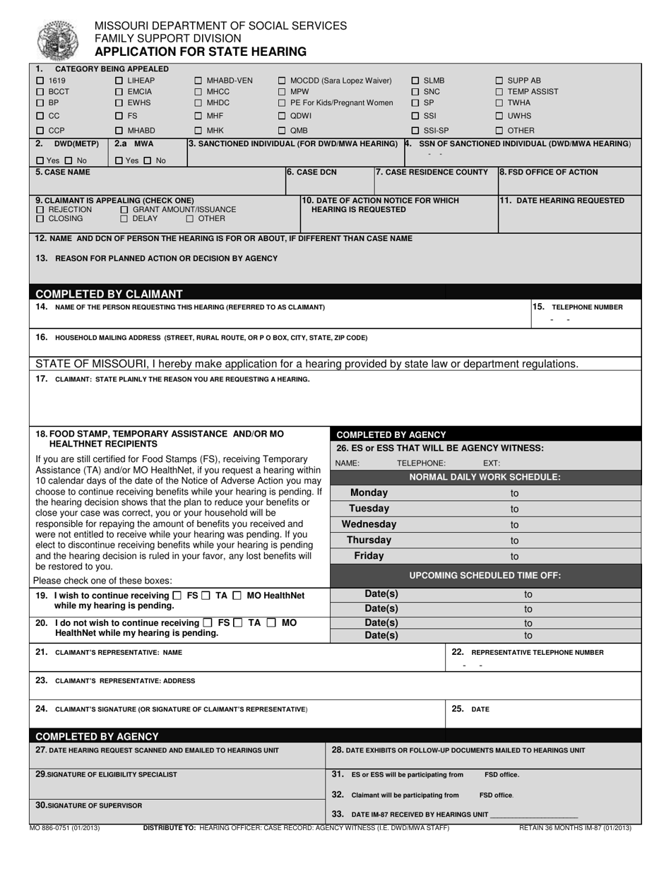 Form MO886-0751 (IM-87) - Fill Out, Sign Online and Download Printable ...