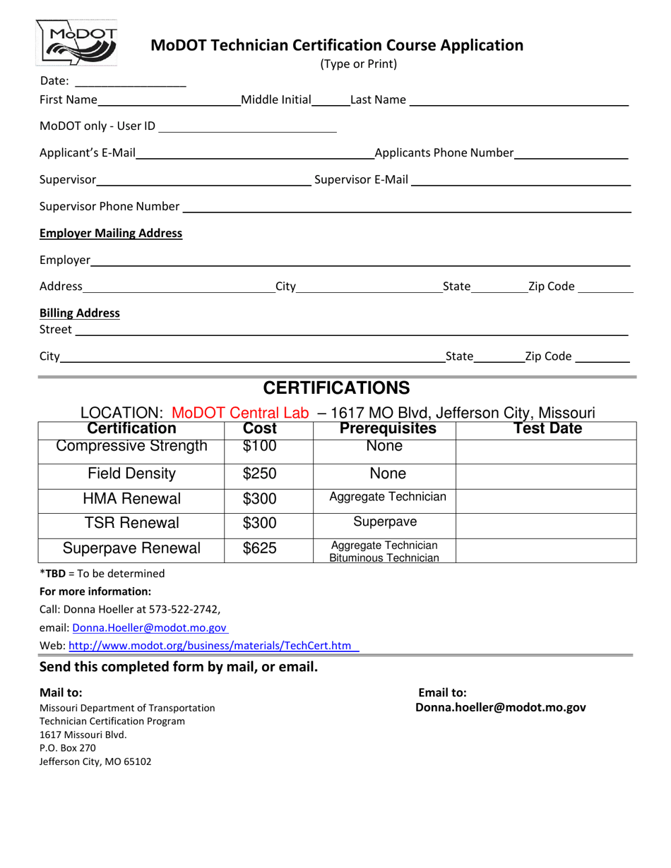 Missouri Modot Technician Certification Course Application - Fill Out ...