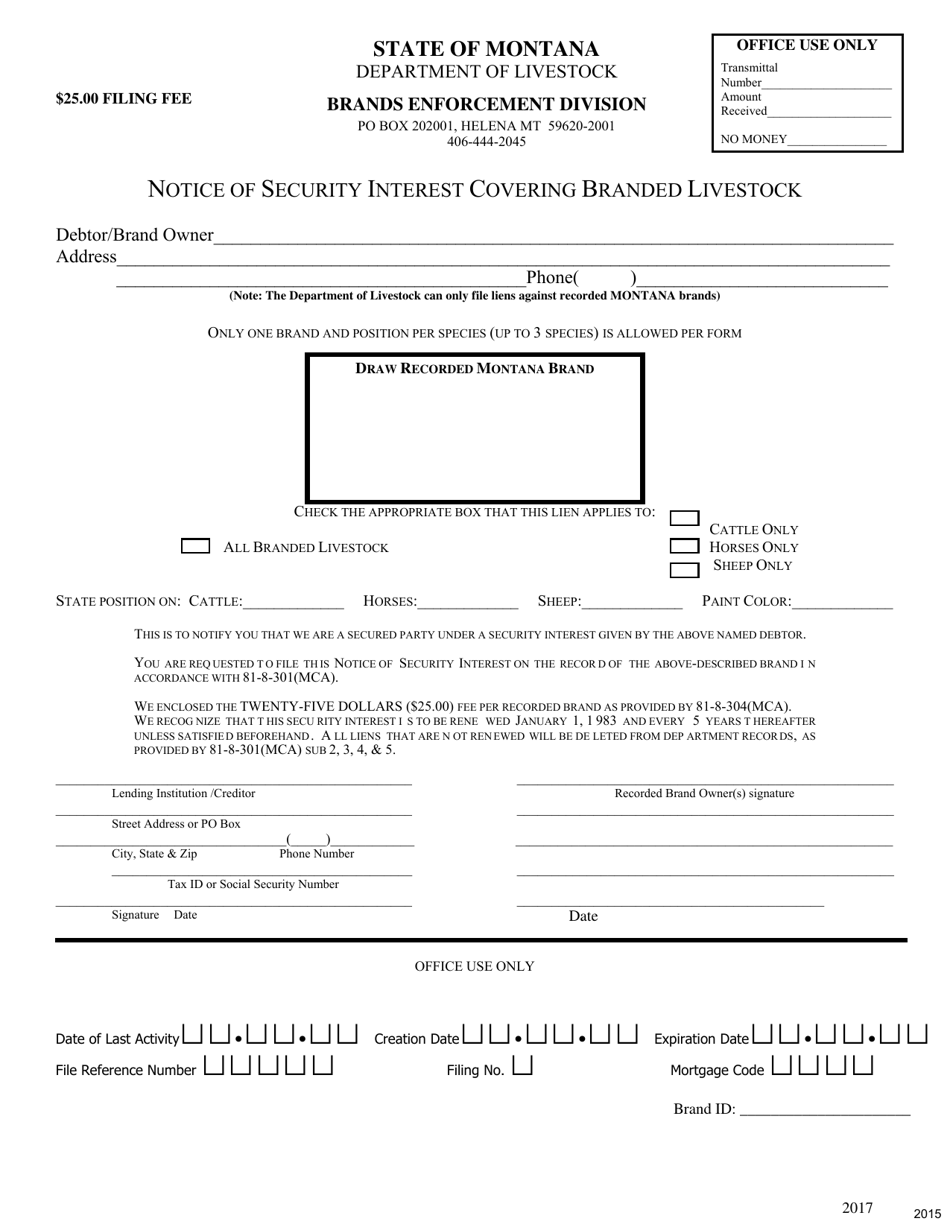 Montana Notice of Security Interest Covering Branded Livestock - Fill ...