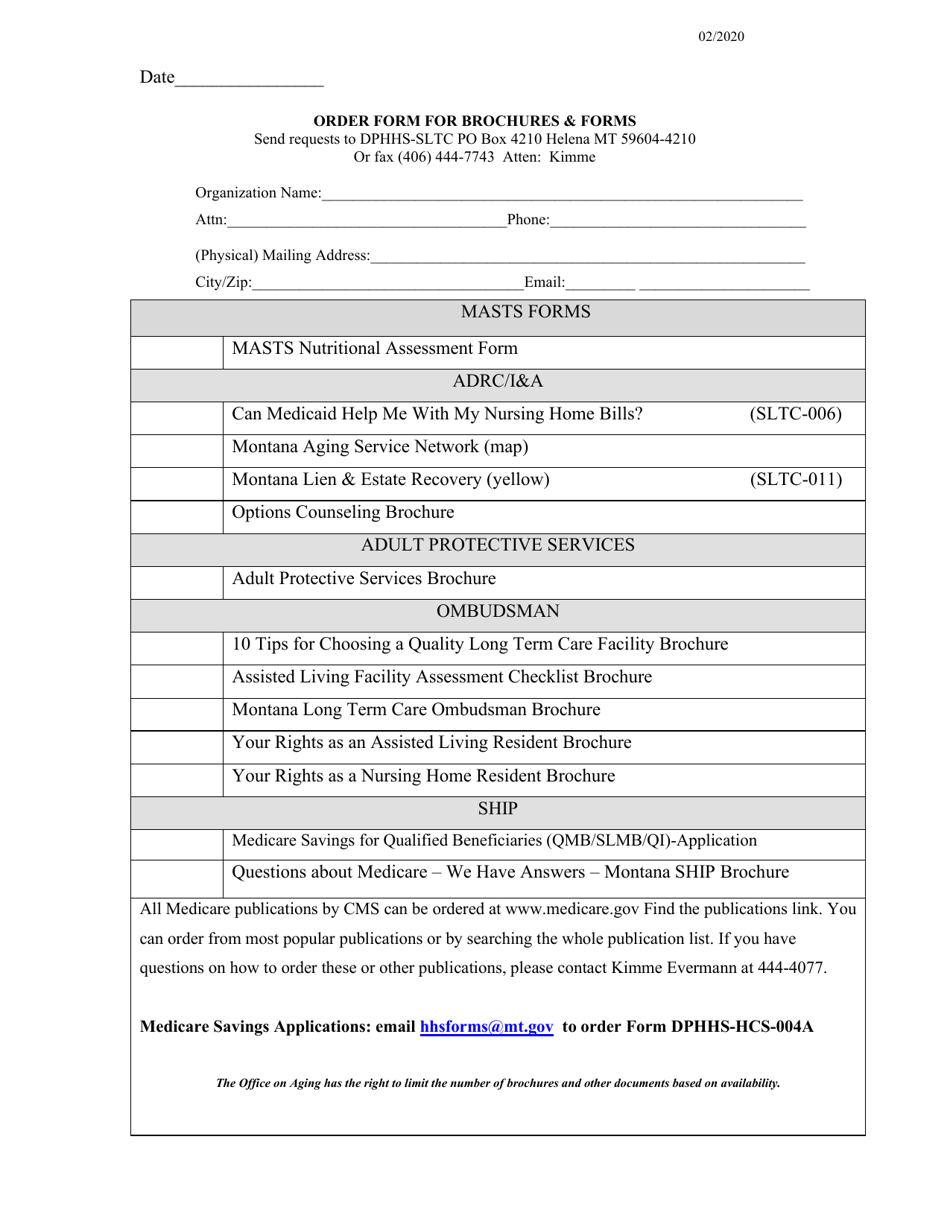 Montana Order Form for Brochures & Forms - Fill Out, Sign Online and ...