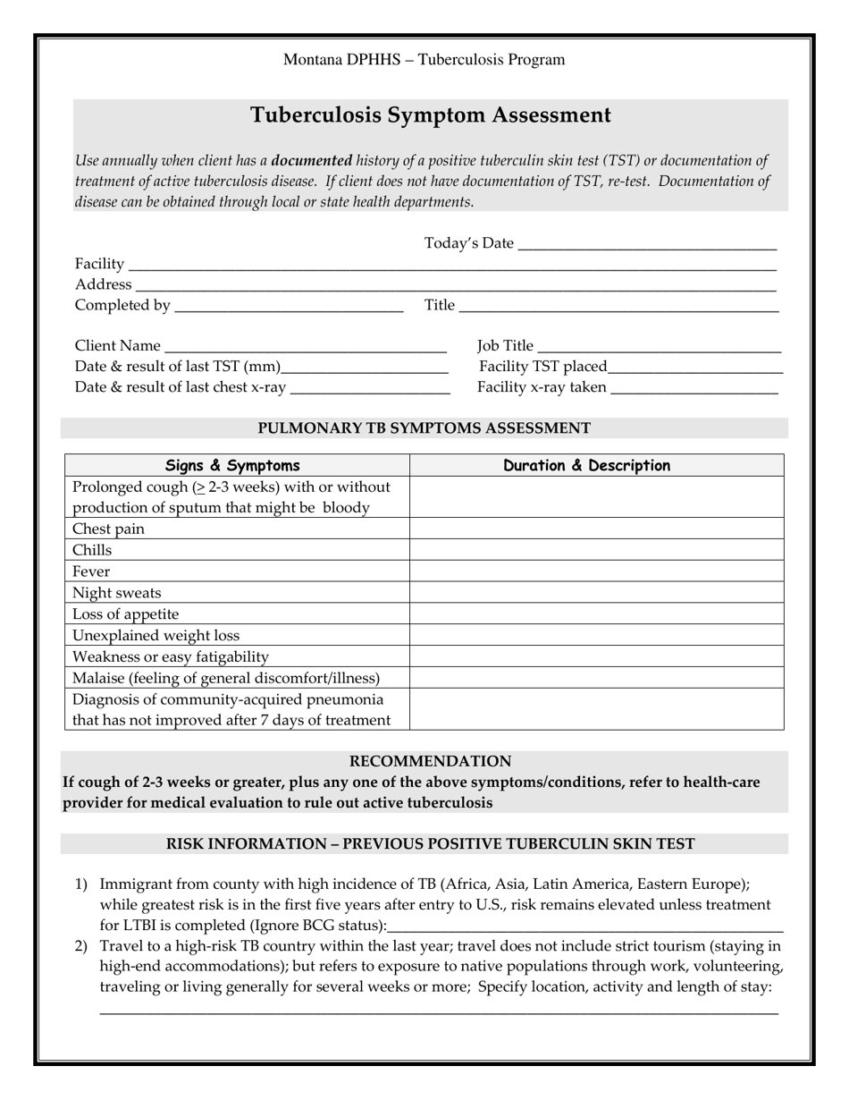 Montana Tuberculosis Symptom Assessment - Fill Out, Sign Online and ...