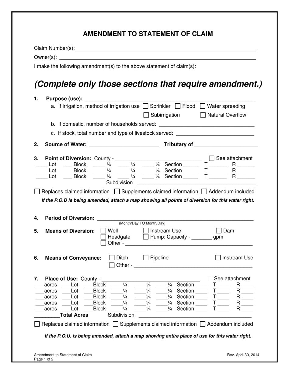 Montana Amendment to Statement of Claim - Fill Out, Sign Online and ...