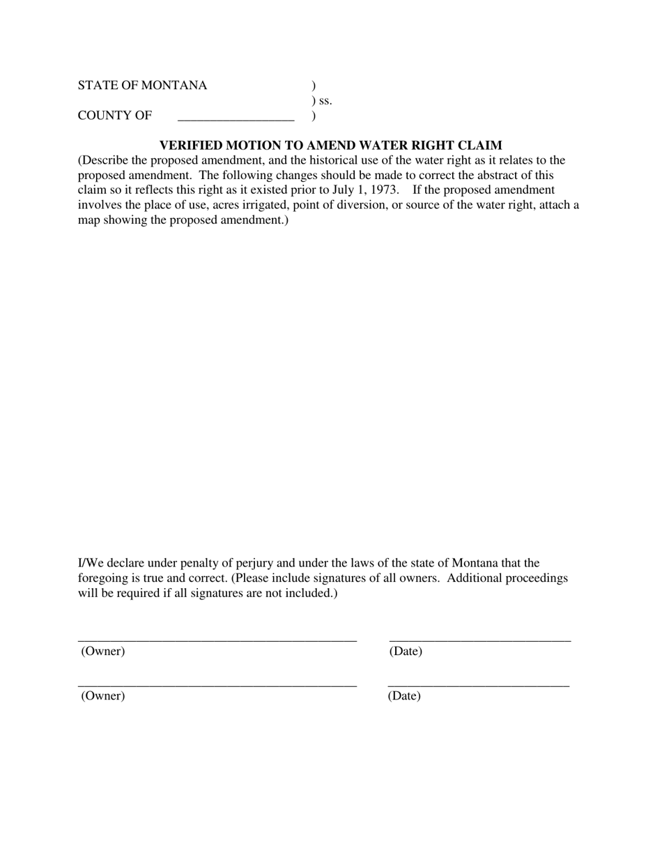 Montana Verified Motion to Amend Water Right Claim - Fill Out, Sign Online and Download PDF ...