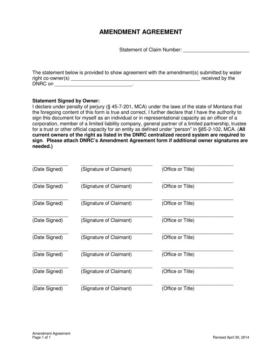 Montana Amendment Agreement - Fill Out, Sign Online and Download PDF | Templateroller