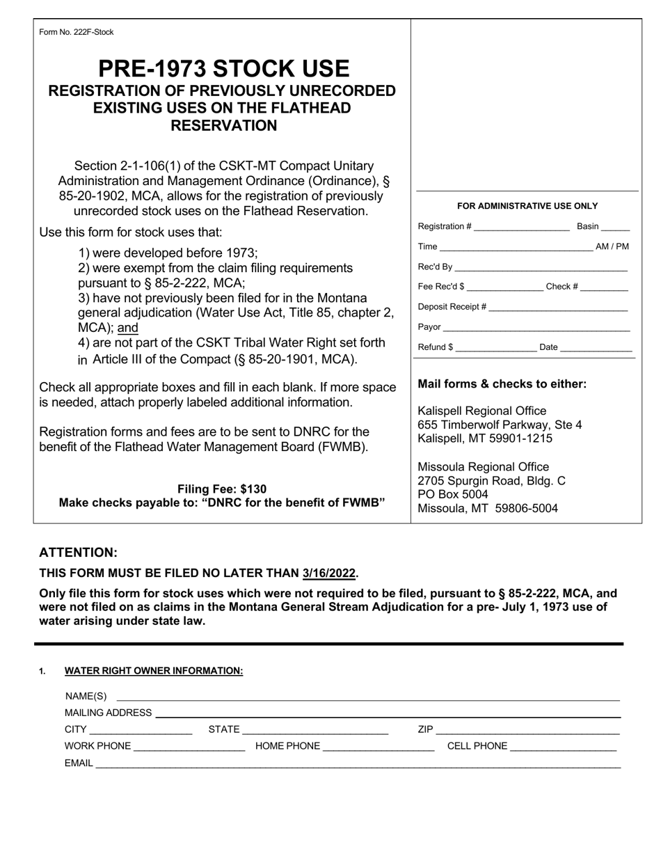 Form 222F-STOCK - Fill Out, Sign Online and Download Fillable PDF ...
