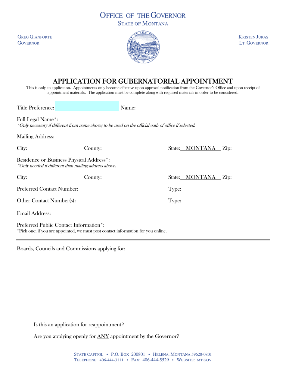 Montana Application for Gubernatorial Appointment - Fill Out, Sign ...