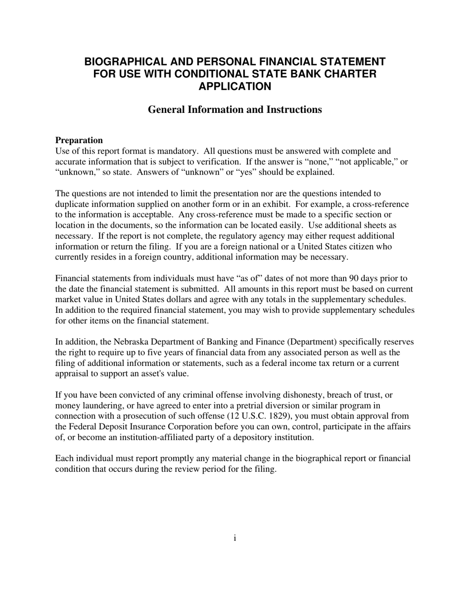 Nebraska Biographical And Personal Financial Statement For Use With Nebraska Biographical And Personal Financial Statement For Use With