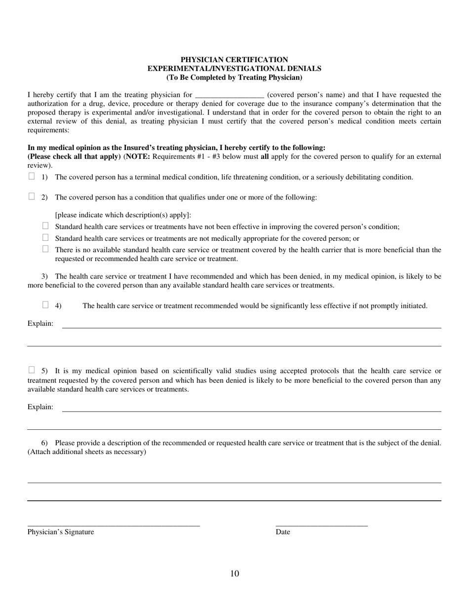 Nebraska Physician Certification Experimental/Investigational Denials ...
