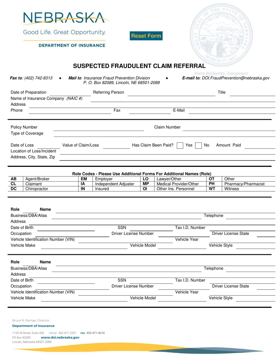 Nebraska Suspected Fraudulent Claim Referral - Fill Out, Sign Online ...