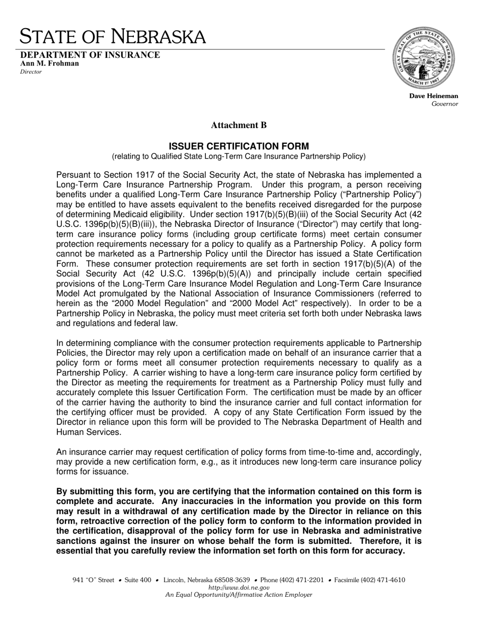 Nebraska Issuer Certification Form - Fill Out, Sign Online and Download ...