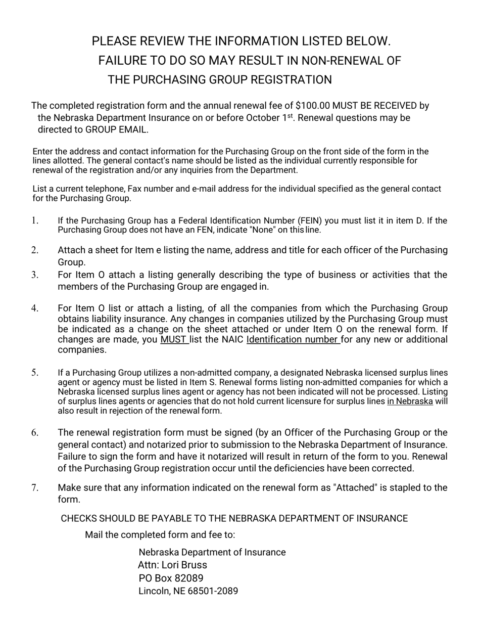 Nebraska Nebraska Purchasing Group Registration Renewal - Fill Out ...