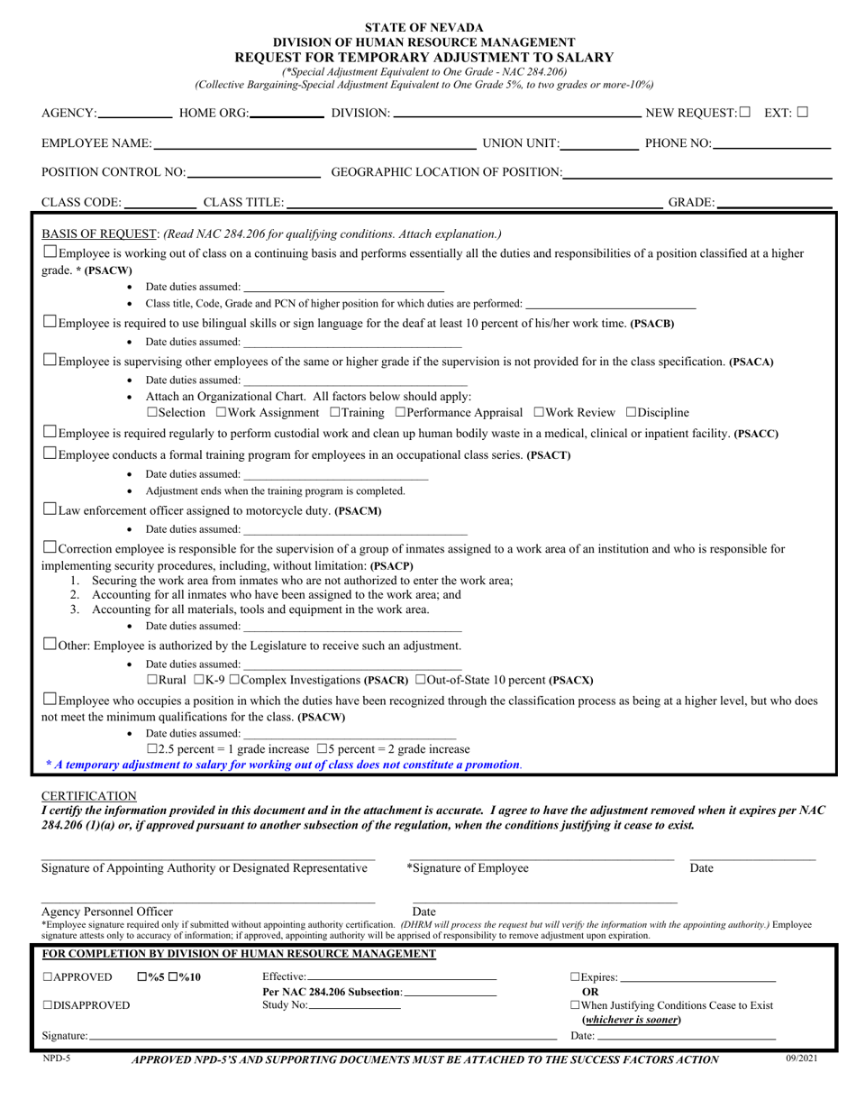 Form NPD-5 - Fill Out, Sign Online and Download Fillable PDF, Nevada ...