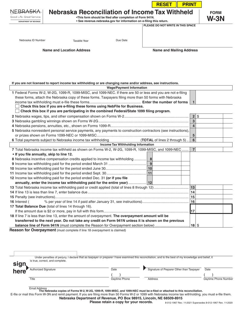 Form W-3N - Fill Out, Sign Online and Download Fillable PDF, Nebraska ...