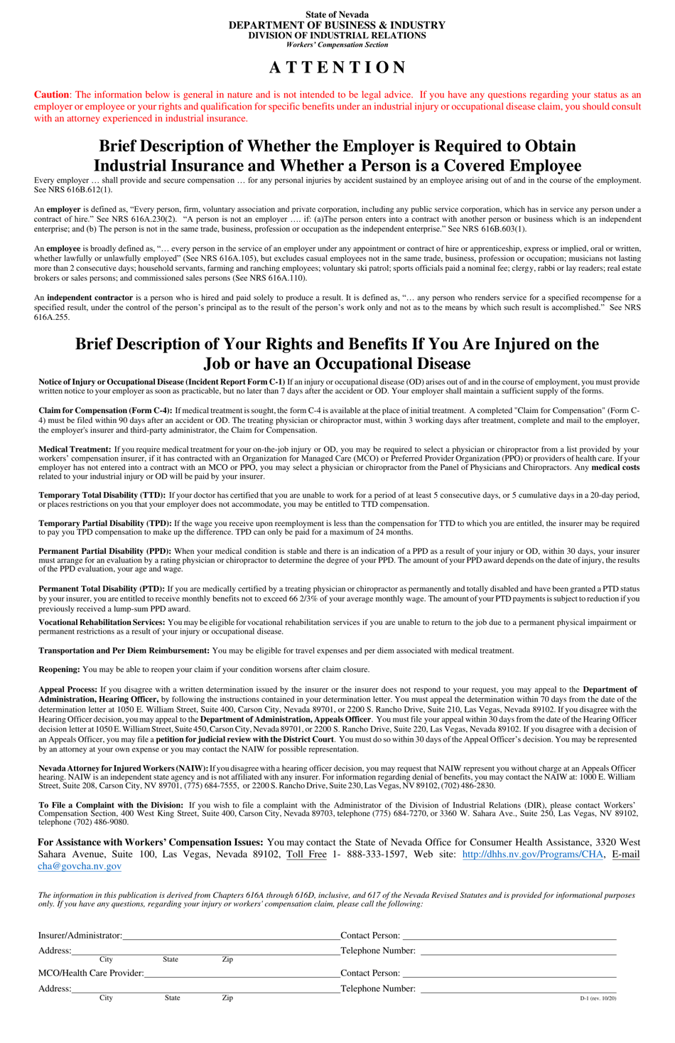 Form D-1 - Fill Out, Sign Online and Download Printable PDF, Nevada ...