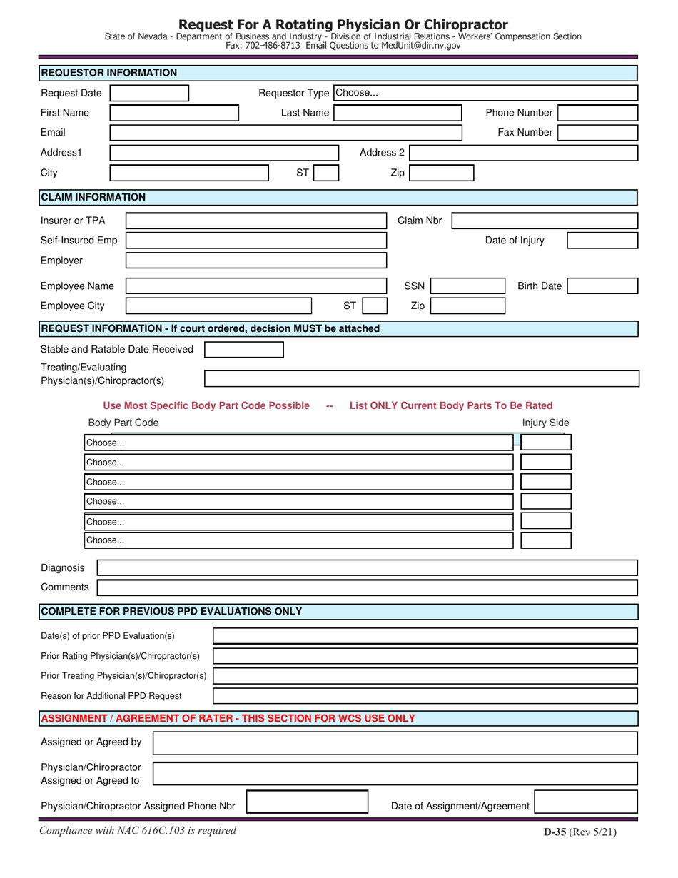 Form D-35 - Fill Out, Sign Online and Download Fillable PDF, Nevada ...