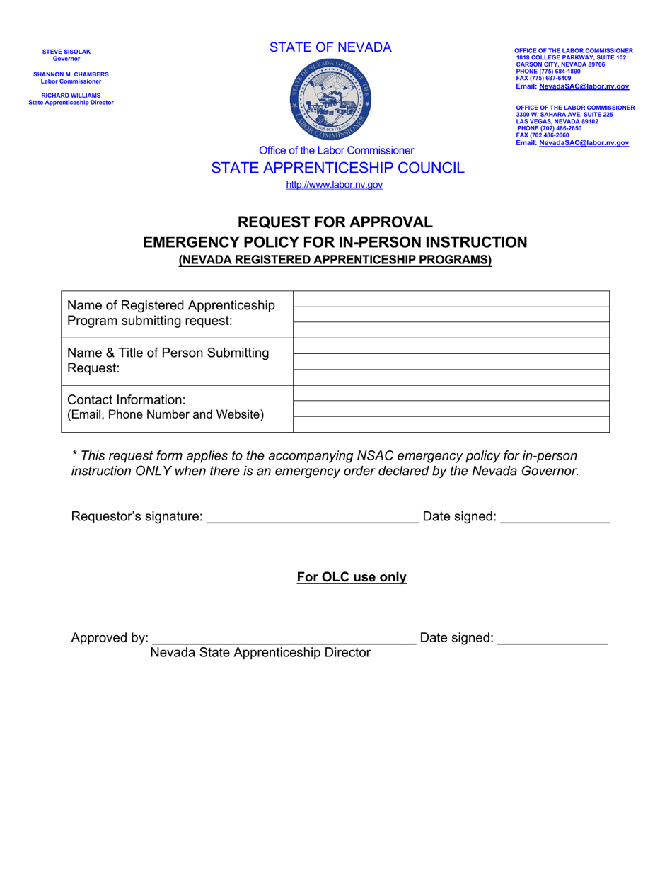 Nevada Request for Approval Emergency Policy for in-Person Instruction ...