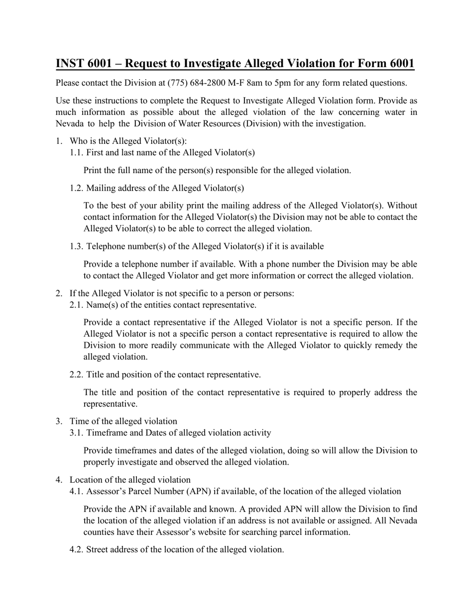 Download Instructions for Form 6001 Request to Investigate Alleged ...