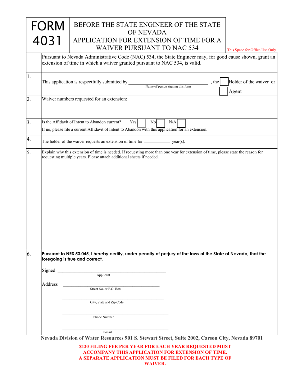 Form 4031 - Fill Out, Sign Online and Download Fillable PDF, Nevada ...