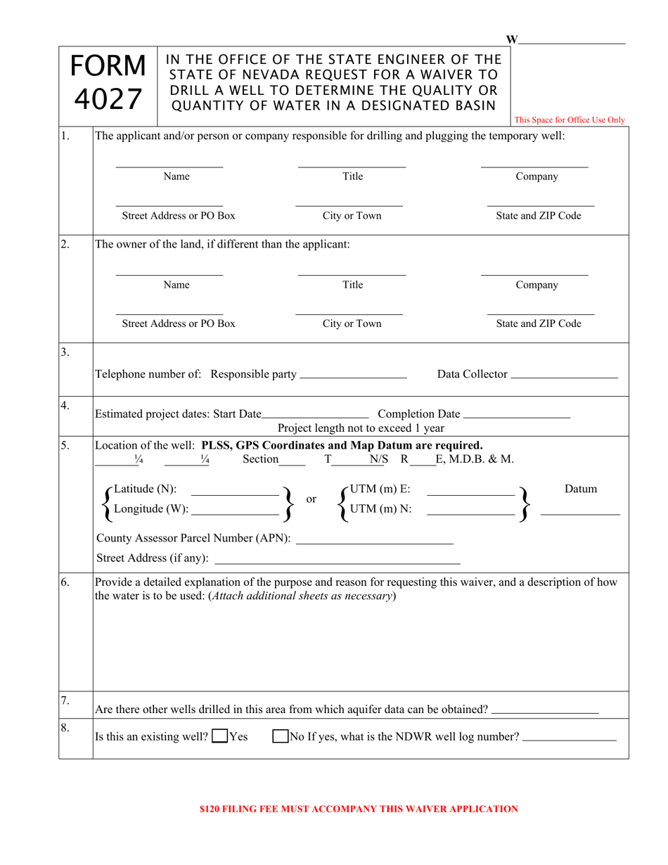 Form 4027 - Fill Out, Sign Online and Download Fillable PDF, Nevada ...