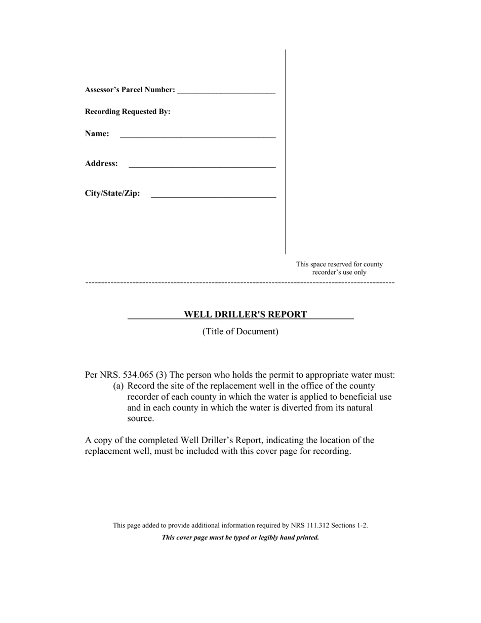 Nevada Replacement Well County Recording Cover Page - Fill Out, Sign ...