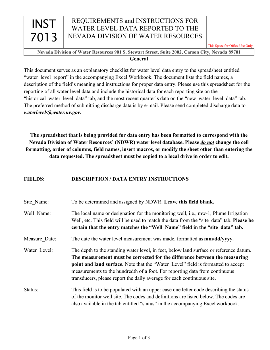Download Instructions for Form 7013 Water Level Data Report PDF ...