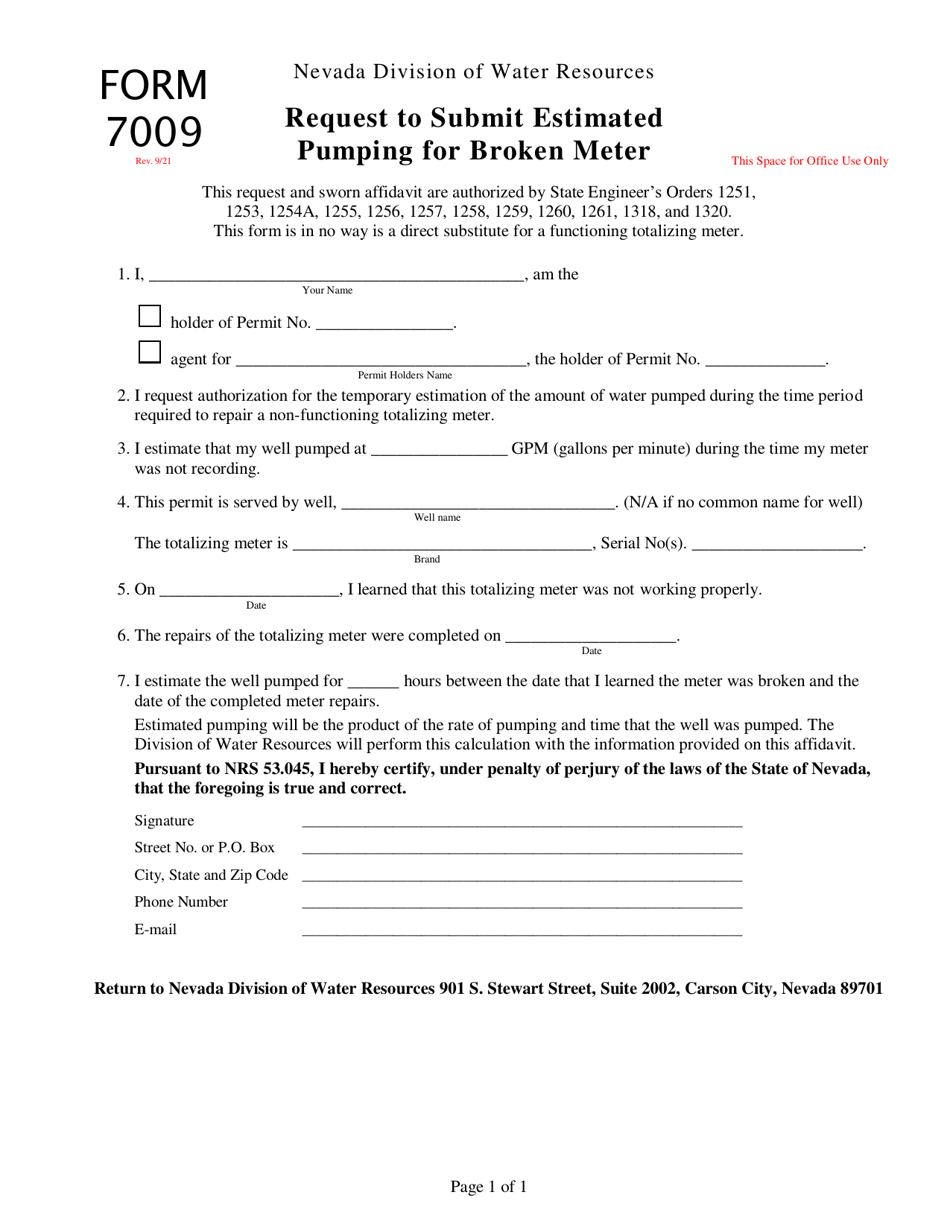 Form 7009 - Fill Out, Sign Online and Download Fillable PDF, Nevada ...