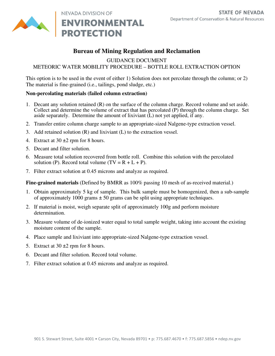 Nevada Meteoric Water Mobility Procedure Bottle Roll Extraction Option - Fill Out, Sign Online ...