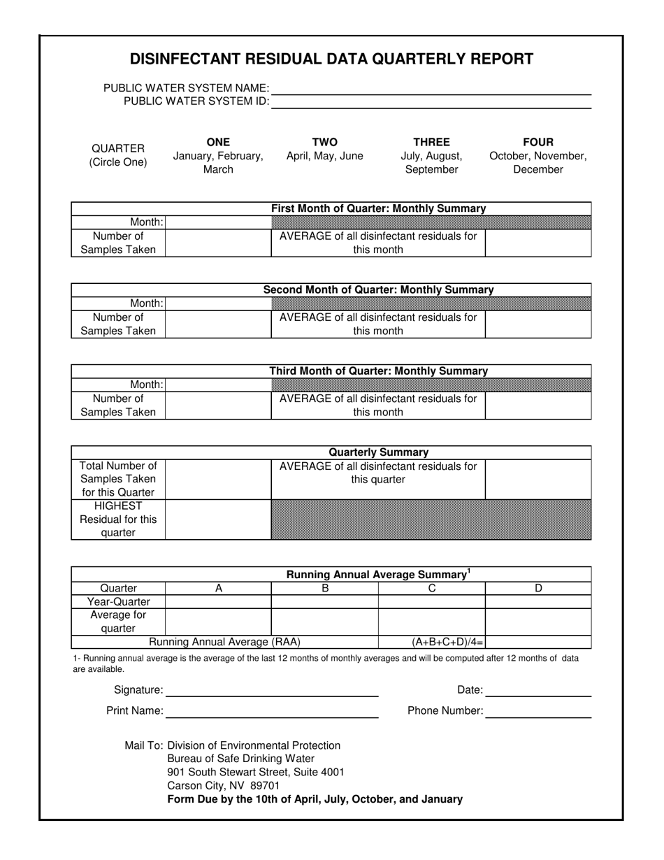 Nevada Disinfectant Residual Data Quarterly Report - Fill Out, Sign ...