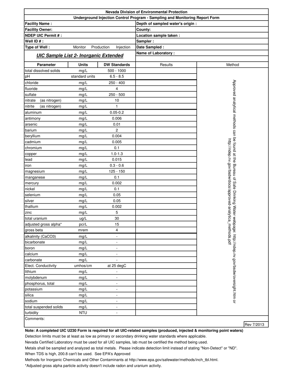 Nevada Uic Sample List 2 - Inorganic Extended - Fill Out, Sign Online ...