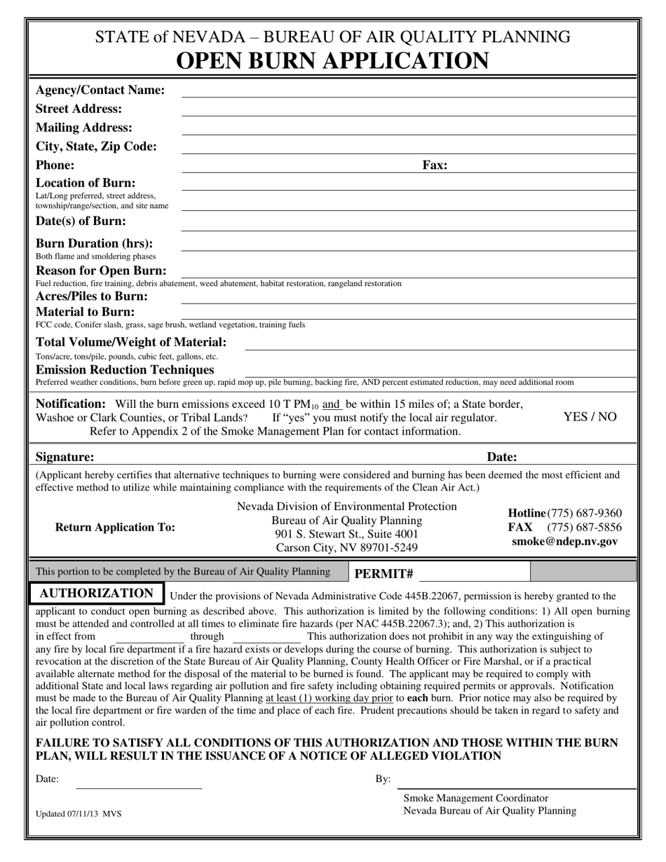 Nevada Open Burn Application - Fill Out, Sign Online and Download PDF ...