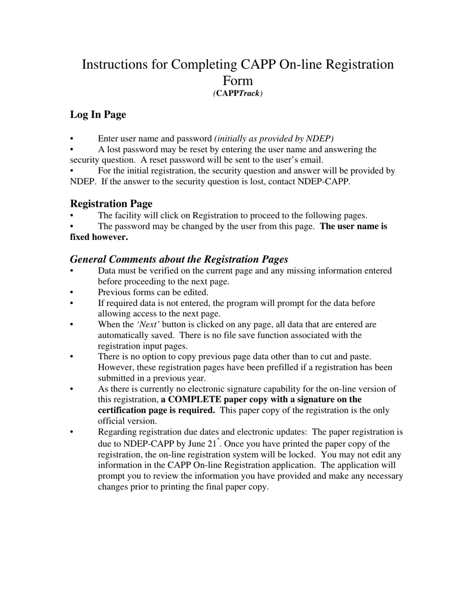 Nevada Instructions for Completing Capp on-Line Registration Form ...