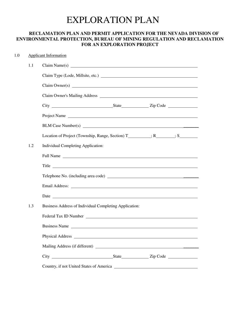 Nevada Reclamation Plan and Permit Application for an Exploration ...