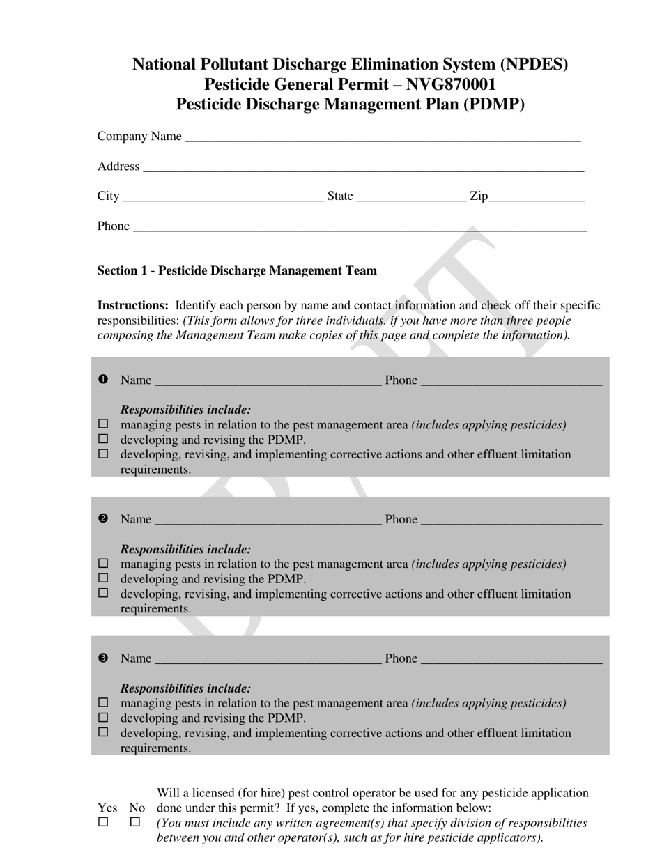 Nevada Pesticide Discharge Management Plan (Pdmp) - Draft - Fill Out ...
