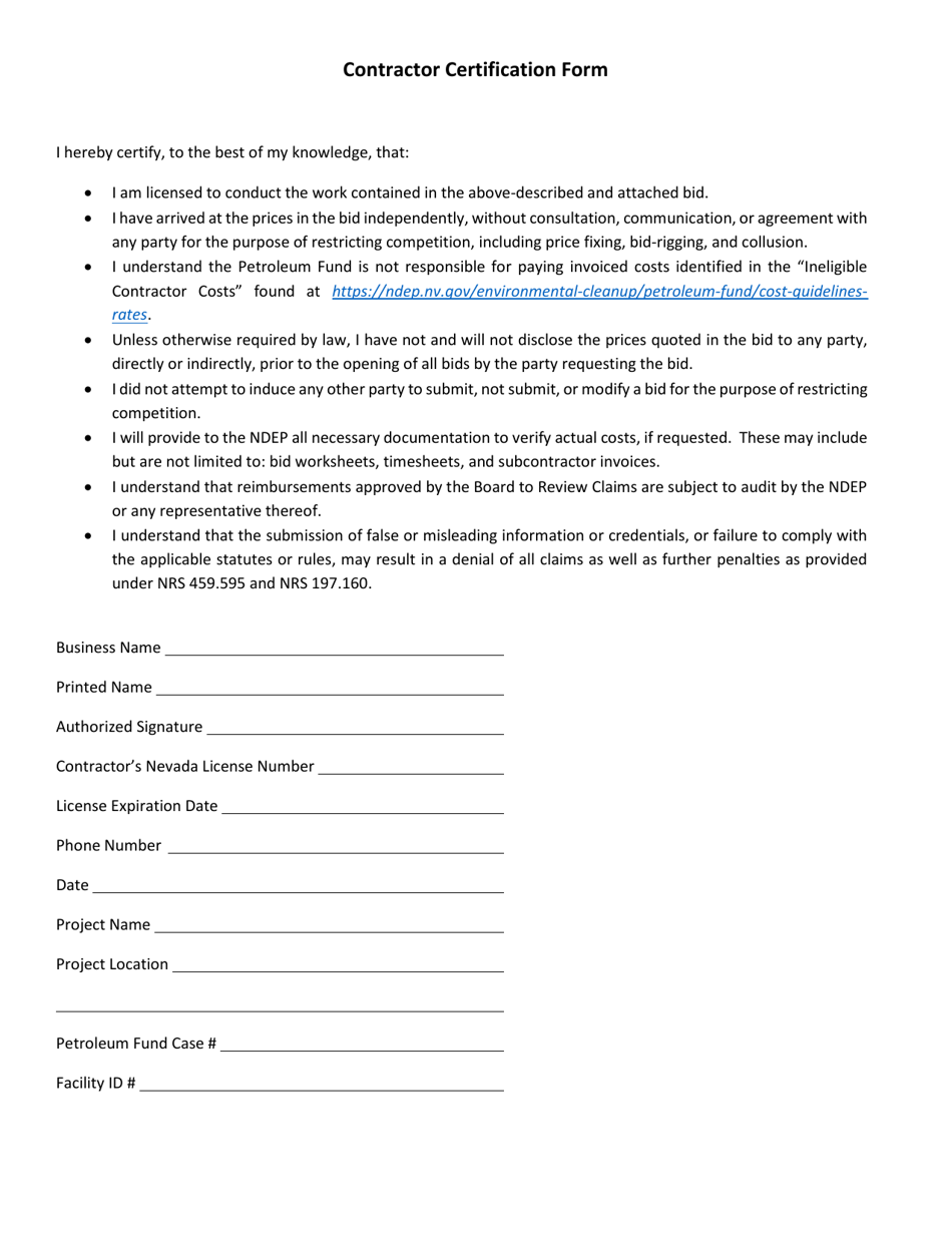 Nevada Contractor Certification Form - Fill Out, Sign Online and ...
