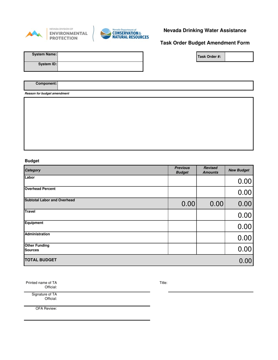 Nevada Task Order Budget Amendment Form - Fill Out, Sign Online and ...