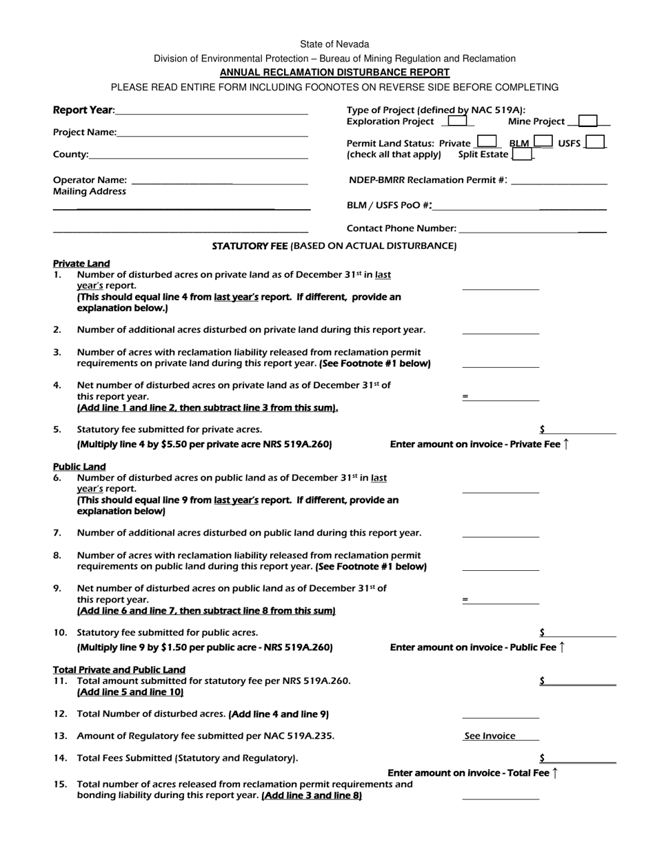 Nevada Annual Reclamation Disturbance Report - Fill Out, Sign Online ...