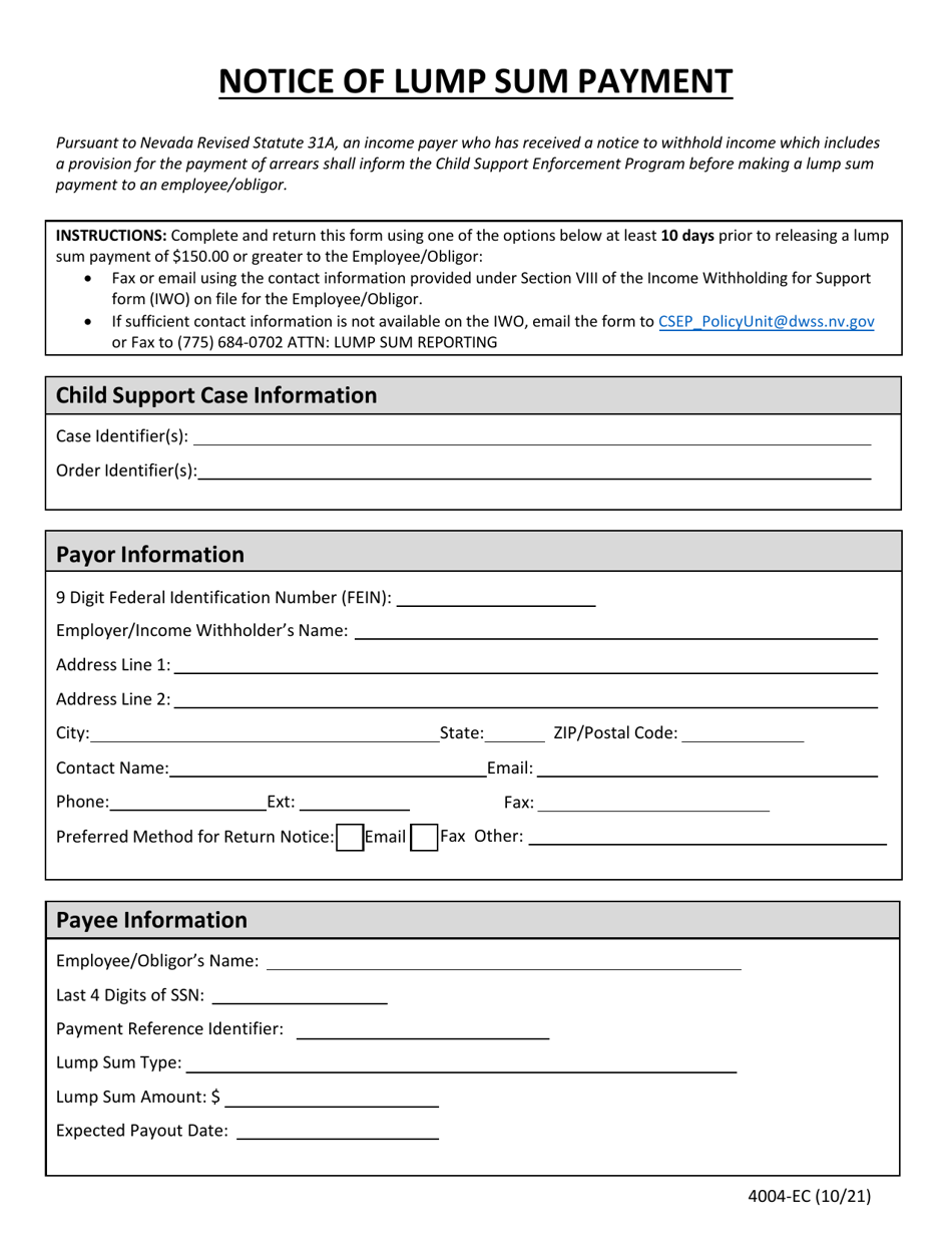 Form 4004-EC - Fill Out, Sign Online and Download Fillable PDF, Nevada ...