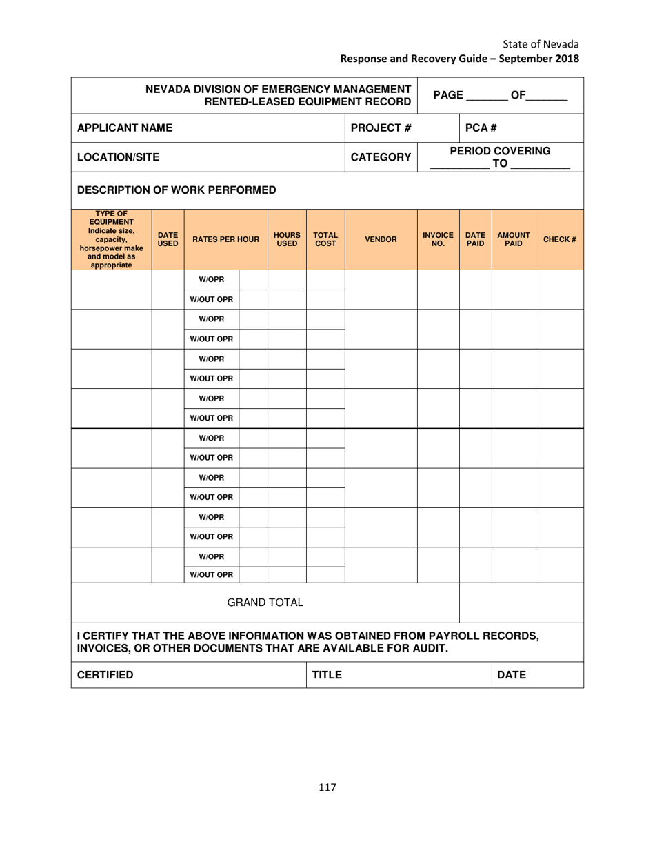 Nevada Rented-Leased Equipment Record - Fill Out, Sign Online and ...