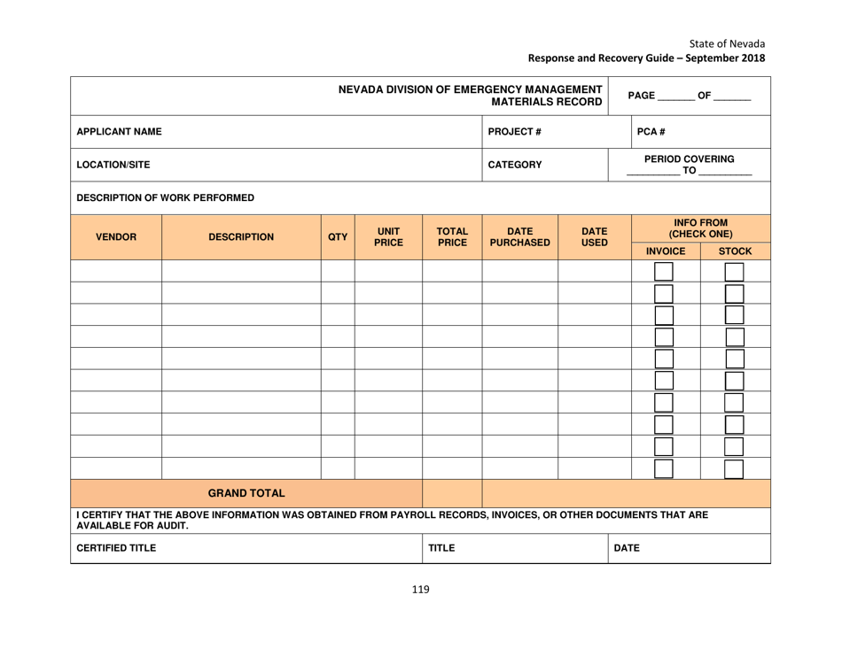 Nevada Materials Record Form - Fill Out, Sign Online and Download PDF ...