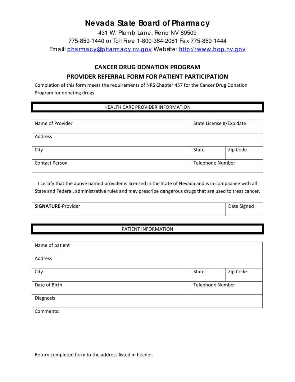 Nevada Provider Referral Form for Patient Participation - Cancer Drug ...