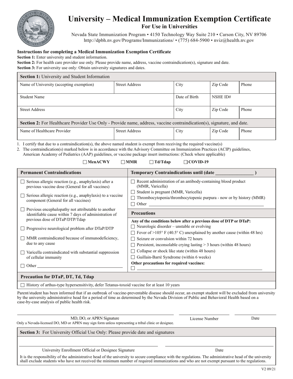 Nevada University - Medical Immunization Exemption Certificate - Fill ...
