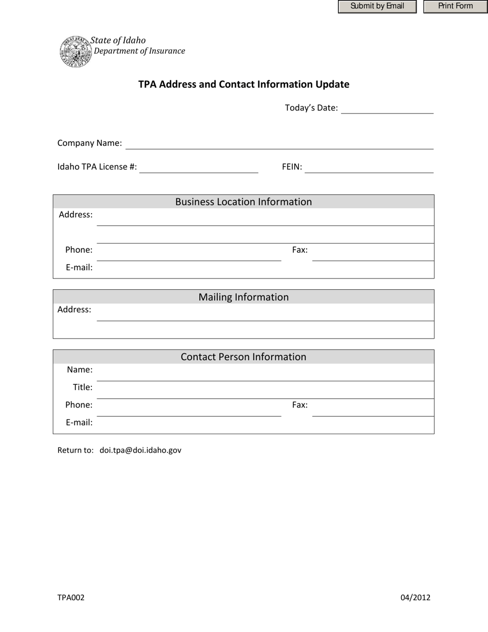 Form TPA002 - Fill Out, Sign Online and Download Fillable PDF, Idaho ...