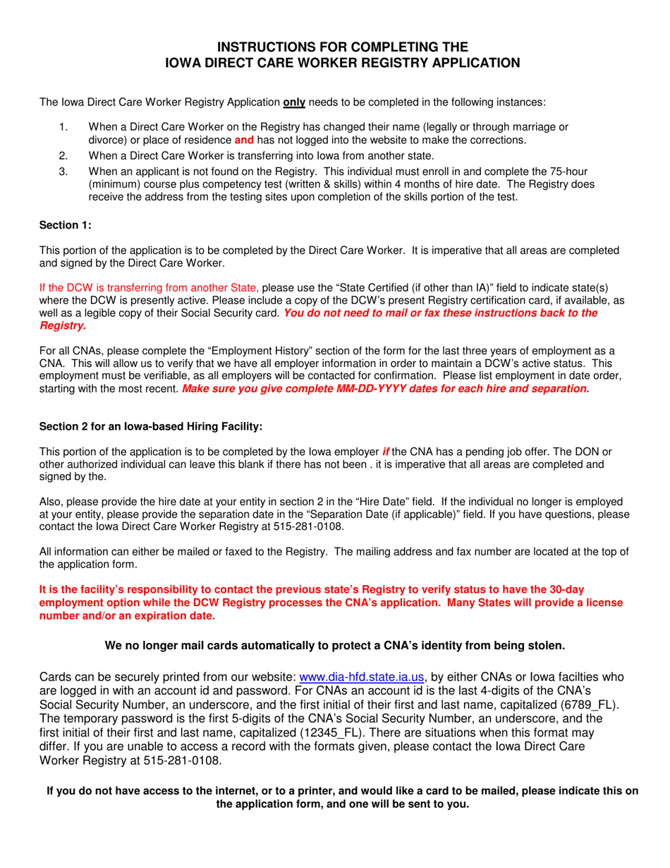 Iowa Iowa Direct Care Worker Registry Application - Fill Out, Sign ...