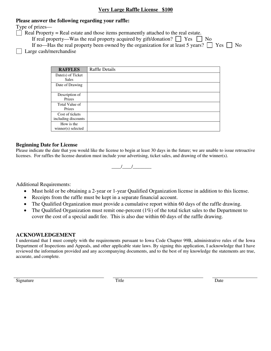 Iowa Very Large Raffle License - Fill Out, Sign Online and Download PDF ...