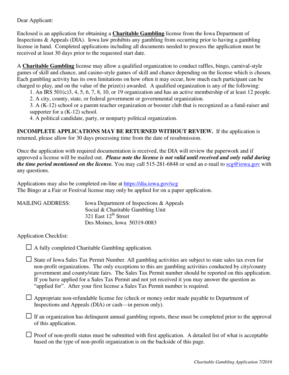 Iowa Charitable Gambling License Application - Bingo at a Fair or ...