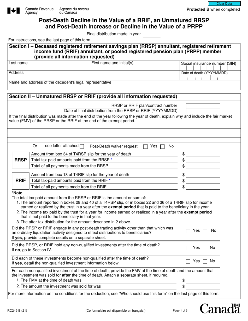 Form RC249 Download Fillable PDF or Fill Online Post-death Decline in ...