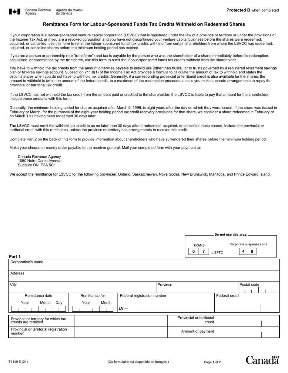 Form T1149 - Fill Out, Sign Online and Download Fillable PDF, Canada ...