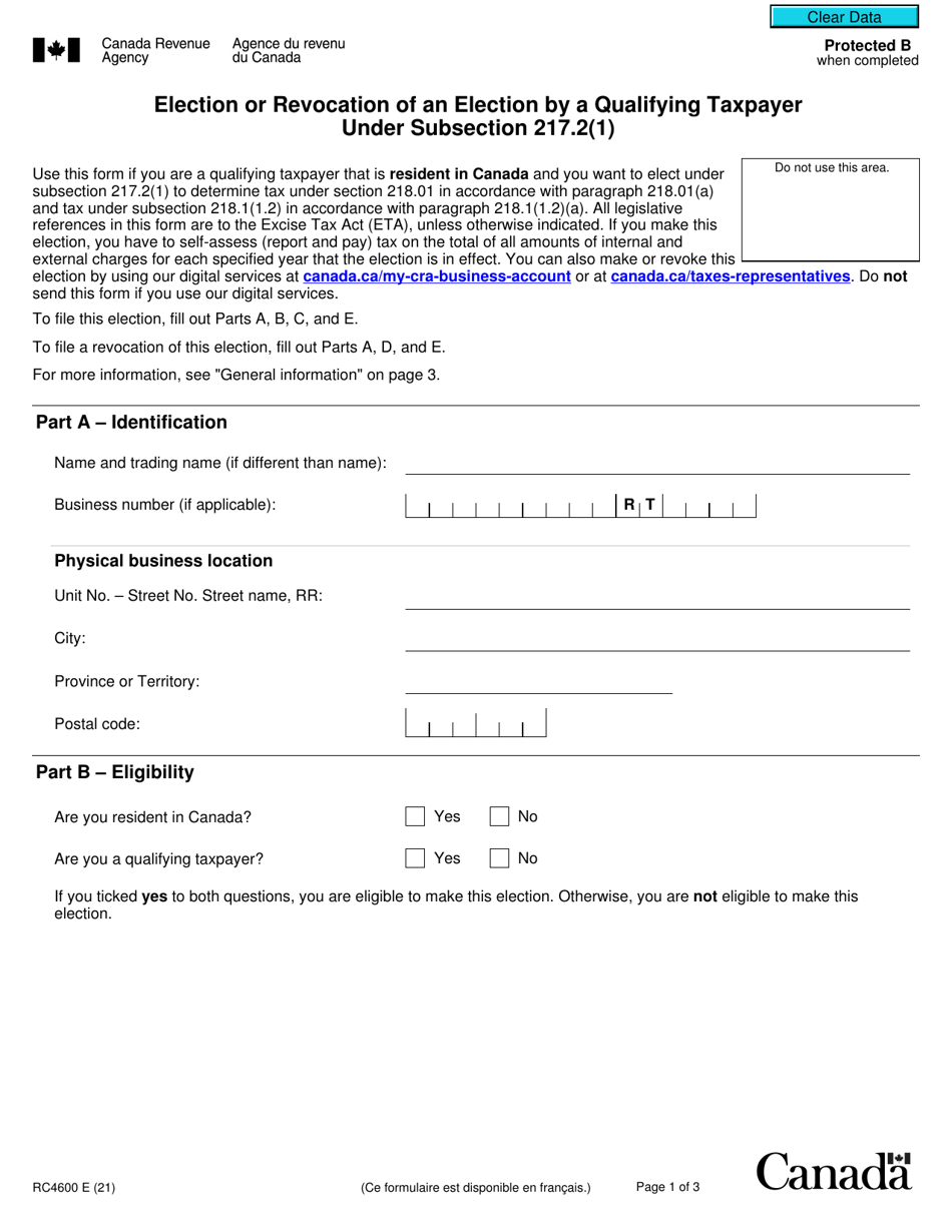 Form RC4600 Download Fillable PDF or Fill Online Election or Revocation ...