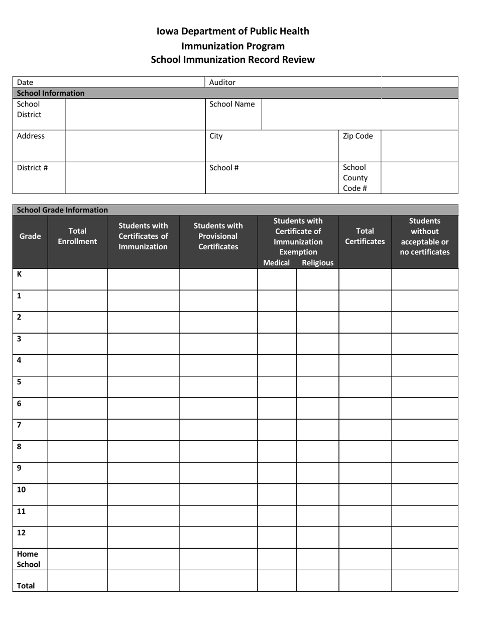 Iowa School Immunization Record Review - Immunization Program - Fill ...